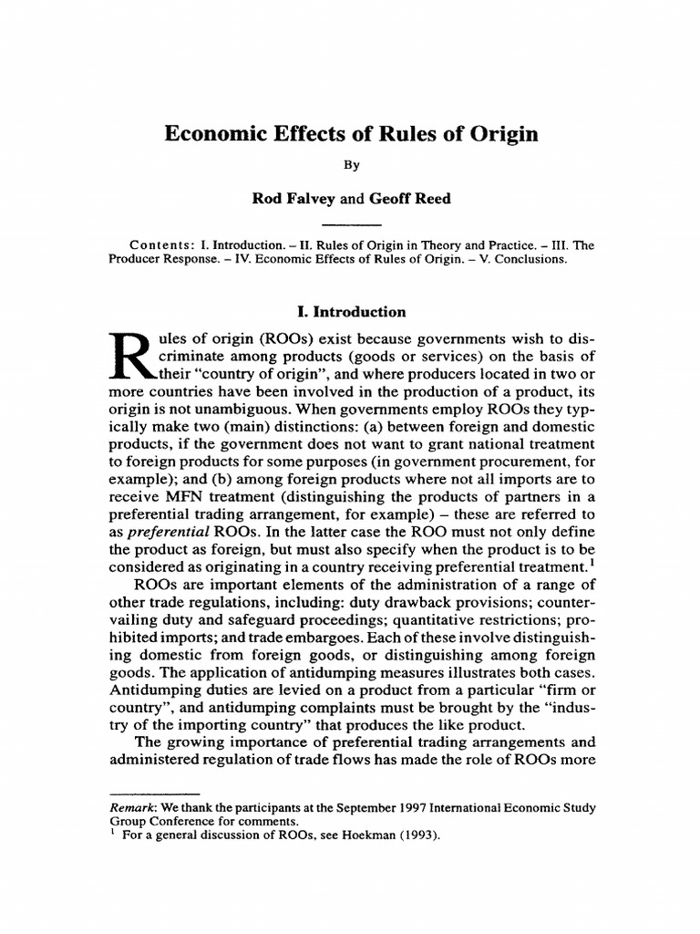 Economic Impact of Rules of Origin | PDF | Tariff | Free Trade