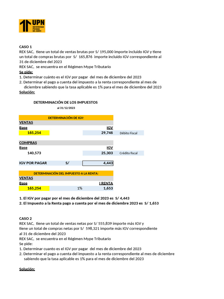 Casos para Explicar en Clase Régimen Mype Tributario y Régimen General | PDF | Impuestos ...