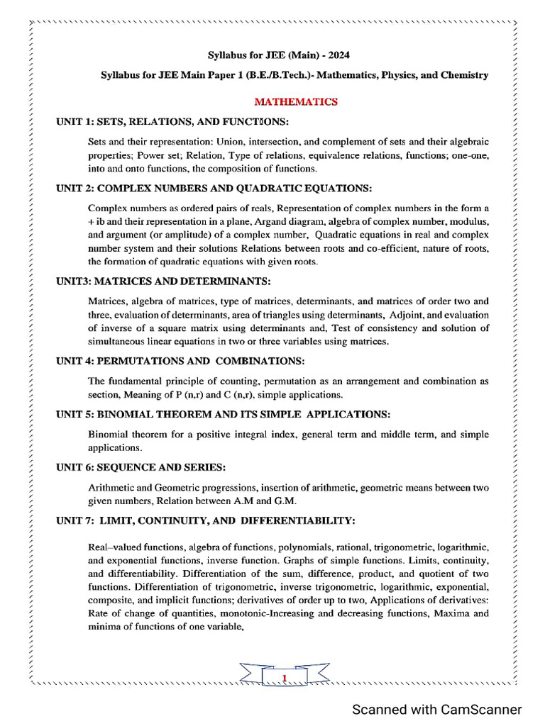 Jee Mains Syllabus | PDF