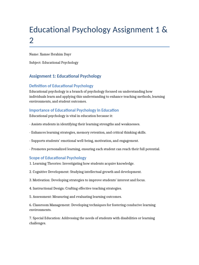 Educational_Psychology_Assignment_1_and_2_Formatted | PDF | Learning | Classical Conditioning