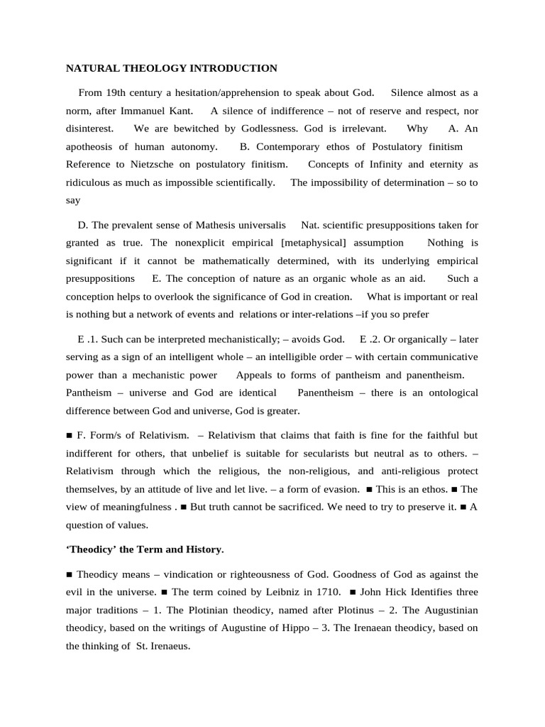 Natural Theology Introduction | PDF | Existence Of God | God