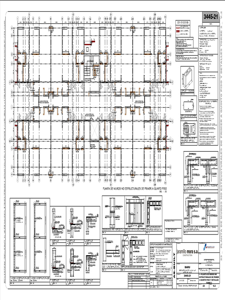 Torre 2 - EST - Plano - 23 - PLANTA DE MUROS NO ESTRUCTURALES DE PRIMER A QUINTO PISO Y DETALLES ...