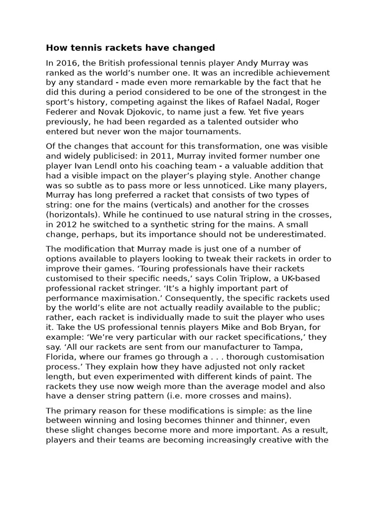 How Tennis Rackets Have Changed | PDF | Roger Federer | Athletic Sports