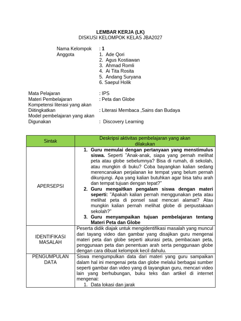 Lembar Kerja (LK) Kel 1 | PDF | Sains & Matematika