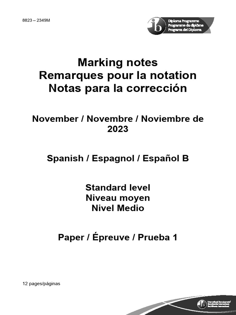Spanish - B - Paper - 1 - SL - Markscheme - Spanish NOV 2023 | PDF ...