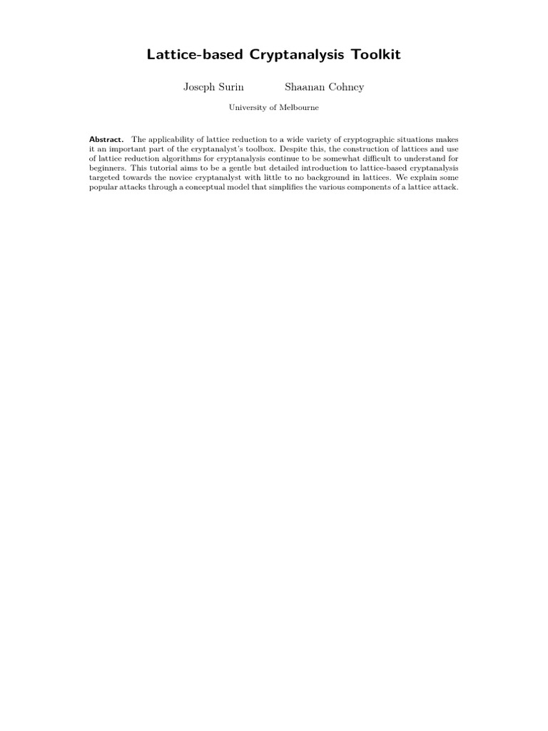 Lattice Attacks | PDF | Cryptanalysis | Theoretical Computer Science