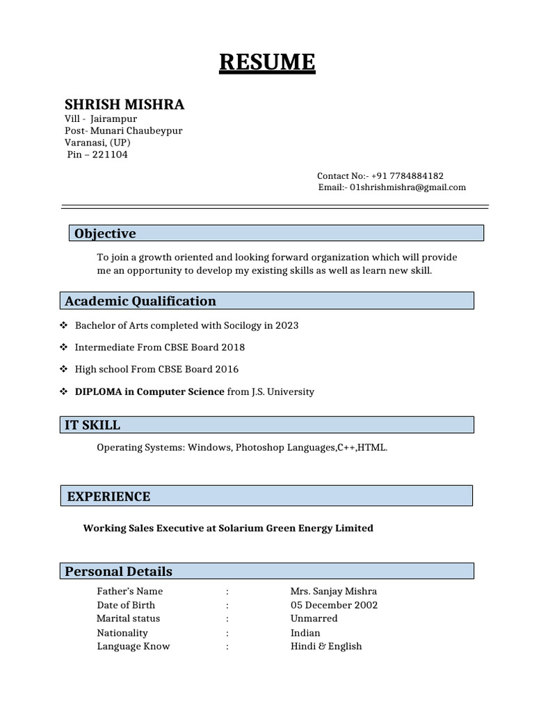Shrish Mishra CV | PDF