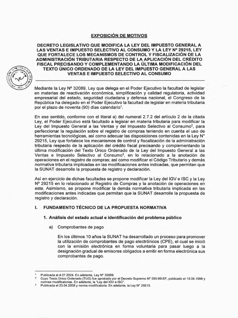 Exposici N de Motivos D L N 1669 1727878570 | PDF | Impuestos ...