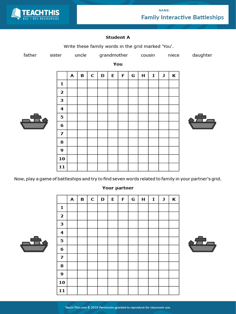 Family Interactive Battleships Student A | PDF