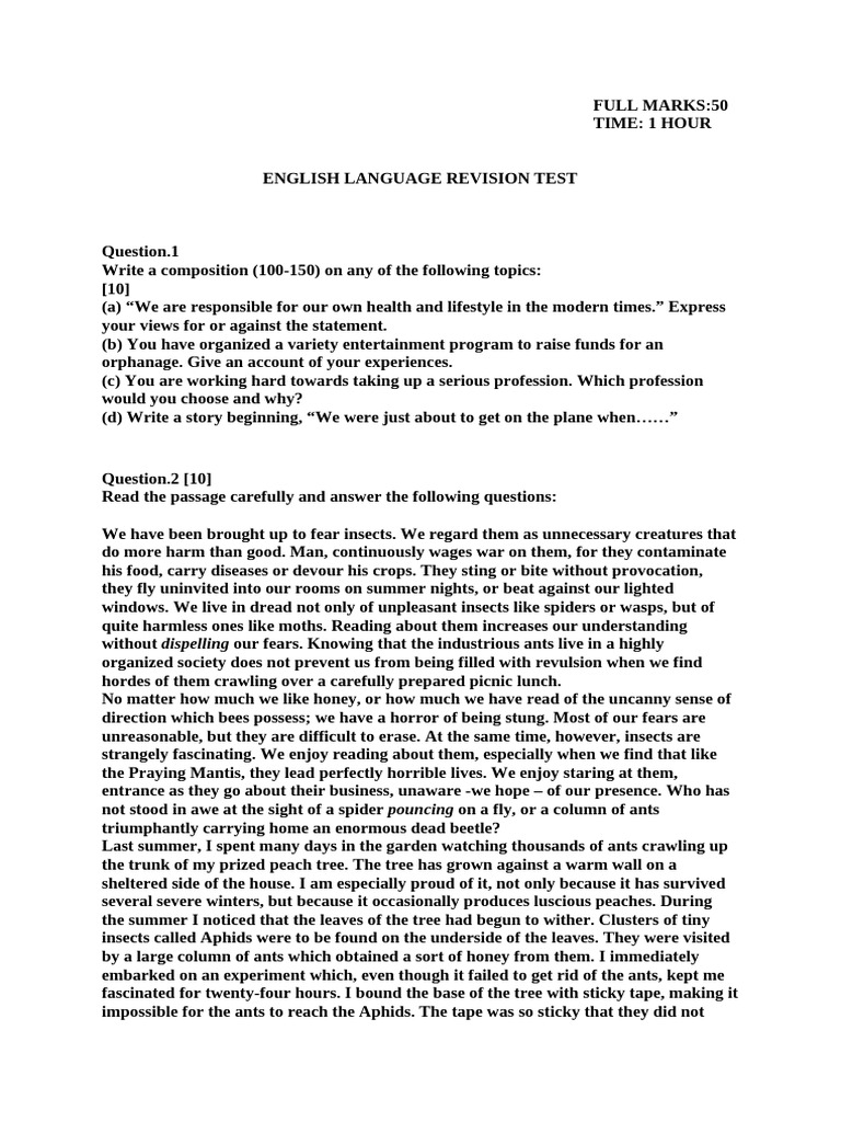 ENGLISH TEST | PDF | Insects