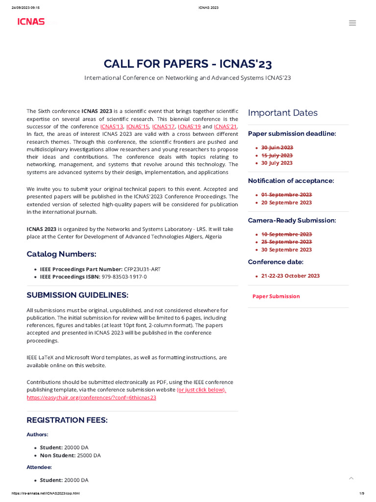 Icnas 2023-Call For Papers - Icnas'23 | PDF