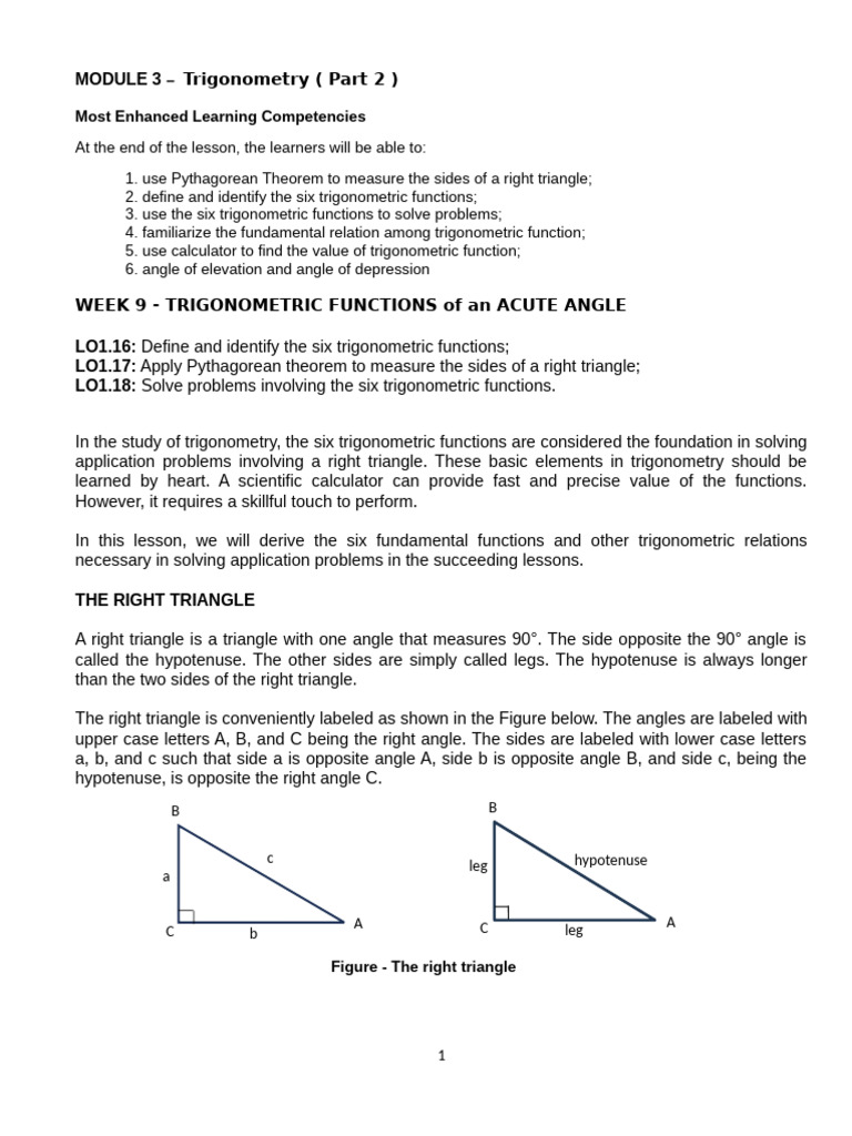 Trigonometry: Right Triangle Functions | PDF | Trigonometric Functions | Trigonometry
