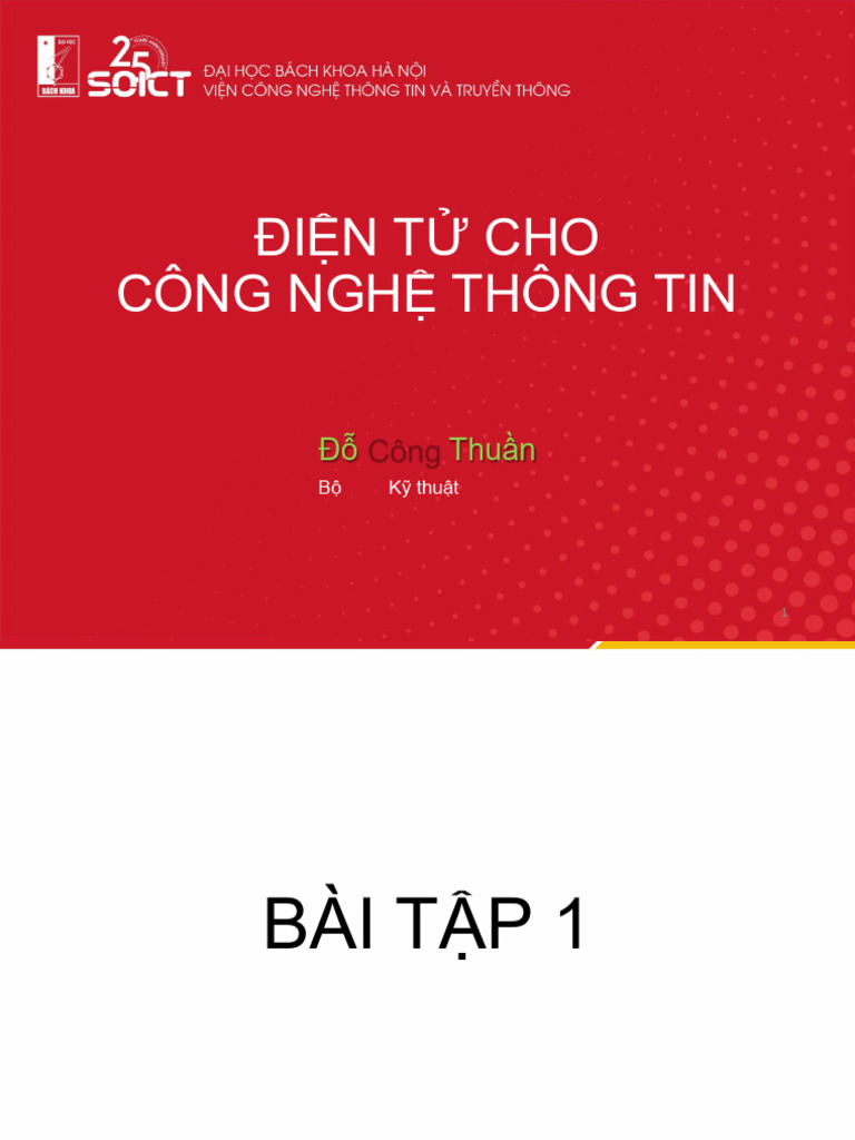 BT Va Goi y Giai BT Mon Dien Tu Cho CNTT Thay Do Cong Thuan Mon Dien T 119541 | PDF