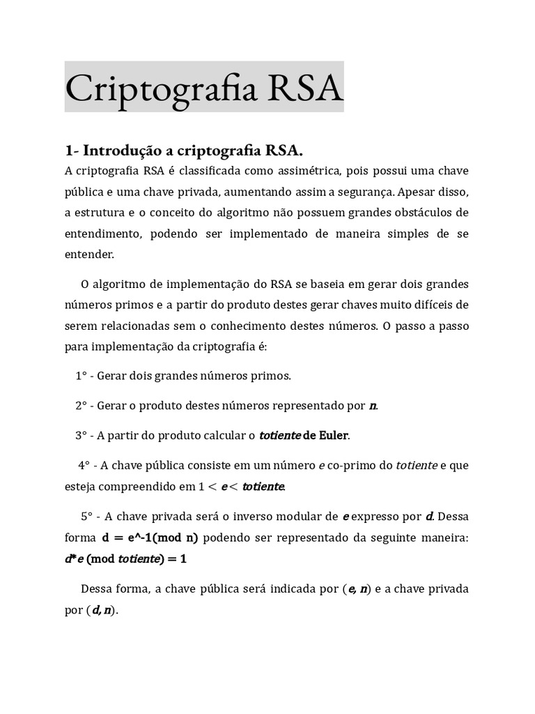 Criptografia Rsa Estudo | PDF | Criptografia | Criptografia de chave pública