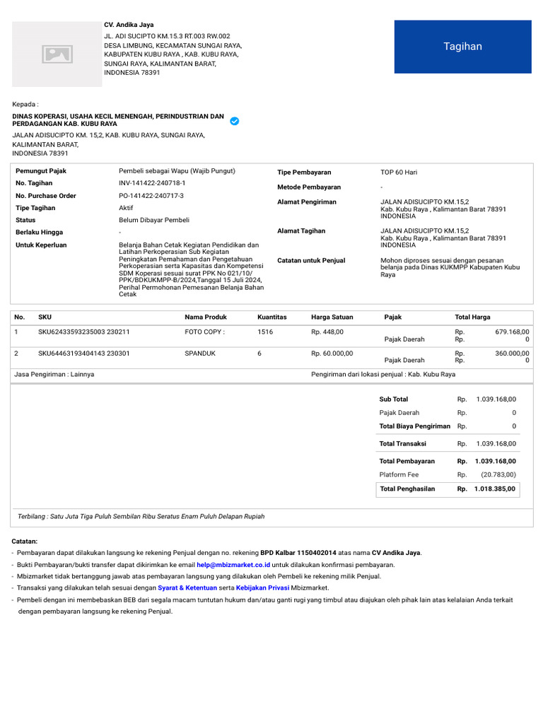 Https Sellercenter - Mbizmarket.co - Id Transaction Invoice Download INV-141422-240718-1 | PDF