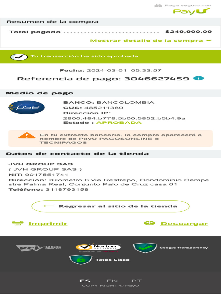 Confirmación de Pago Aprobado | PDF | Negocios | Derecho