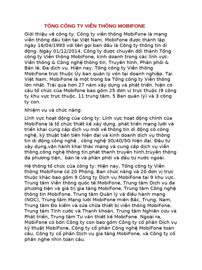 Tổng Công Ty Viễn Thông Mobifone | PDF