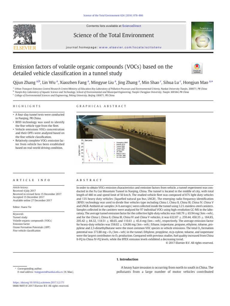 Emission Factors of Volatile Organic Compounds VOCs B - 2018 - Science ...