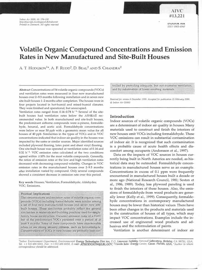 Volatile Organic Compound Concentrations and Emission | PDF | Volatile ...