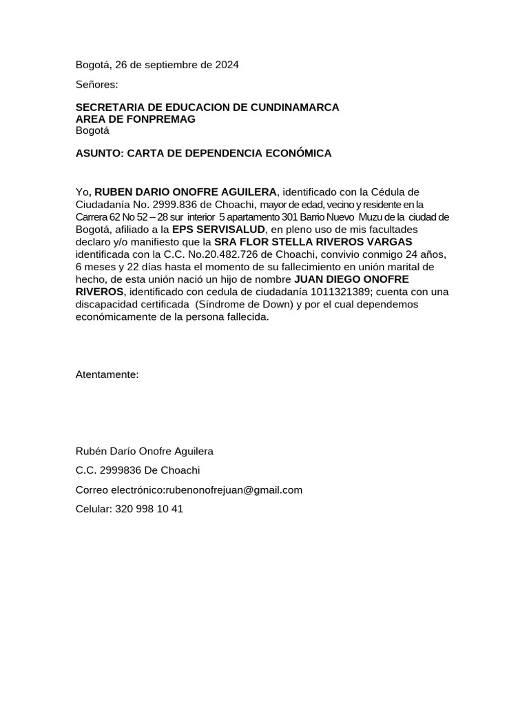 Carta de Dependencia Economica | PDF