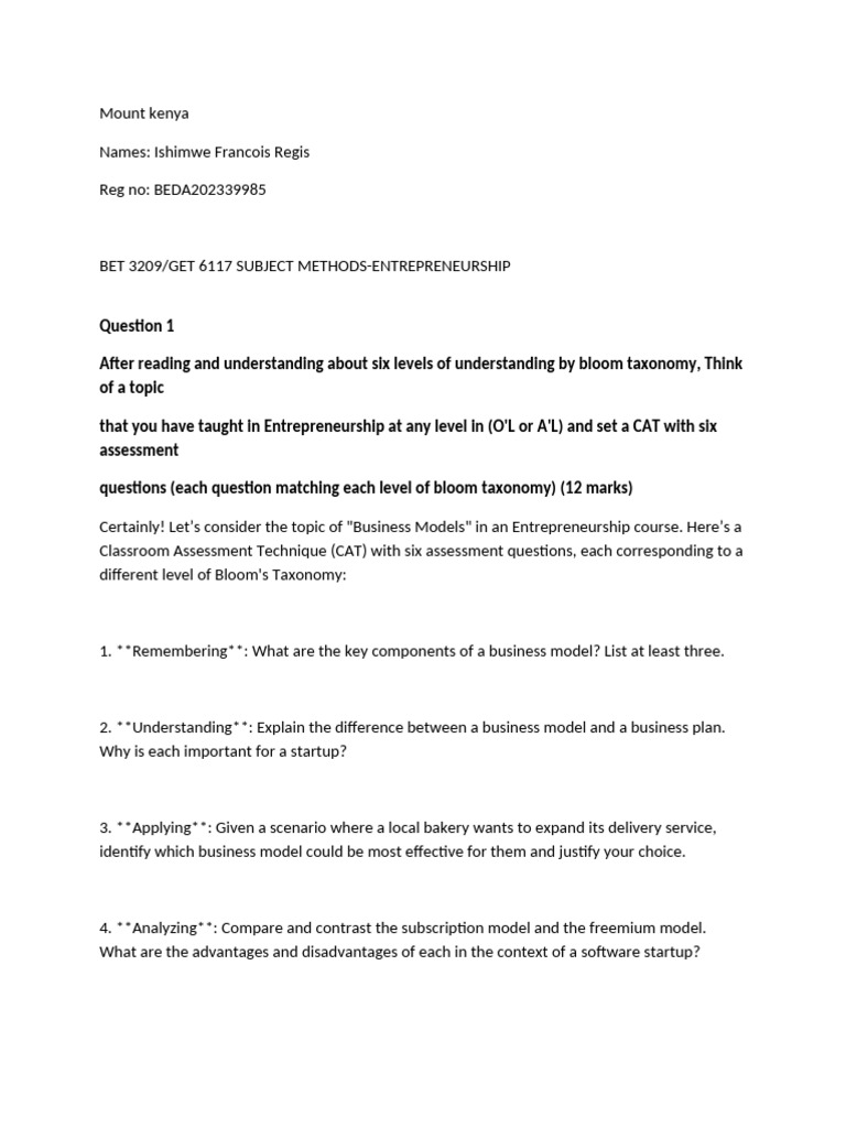 Assignment BET 3209GET 6117 SUBJECT METHODS ENTREPRENEURSHIP | PDF ...