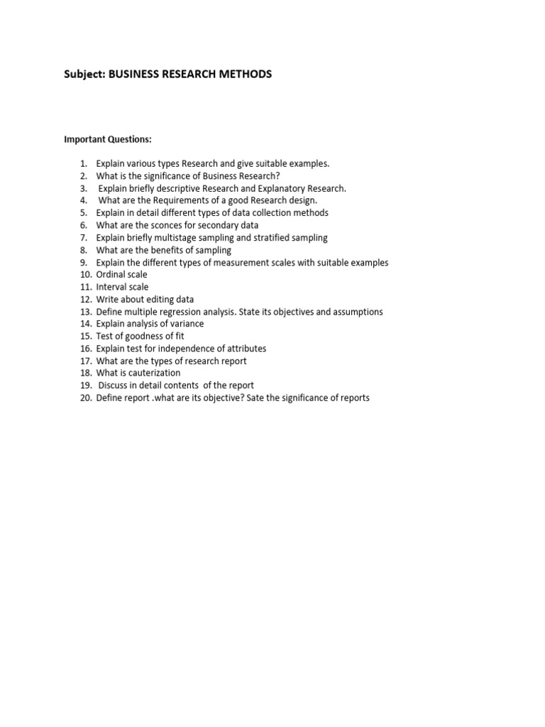 Key Questions in Business Research Methods | PDF | Career & Growth