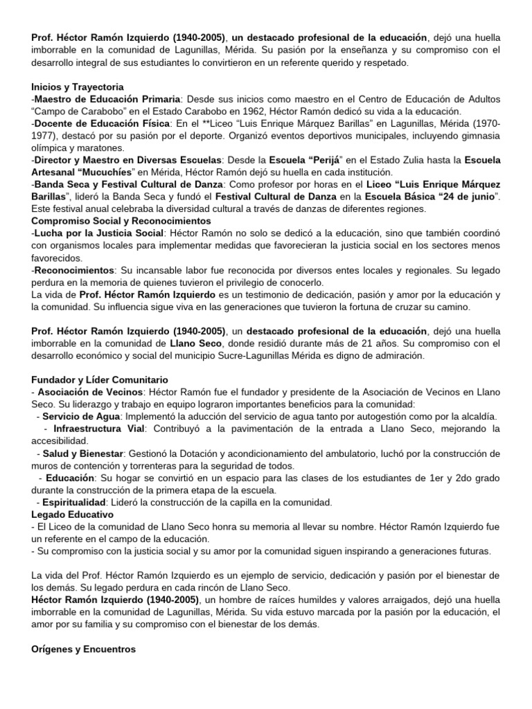 Biografia de Héctor Ramón Izquierdo | PDF | Amor