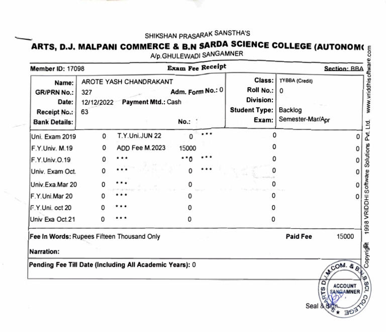 College Receipt | PDF