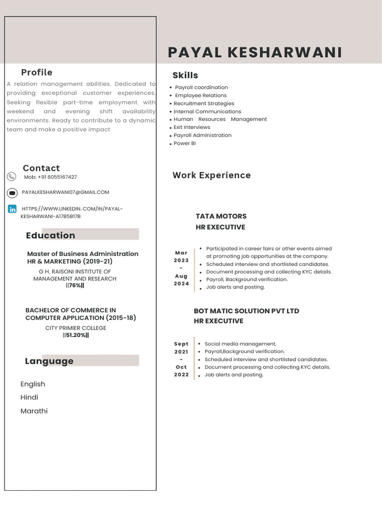 Payal Kesarwani CV | PDF | Recruitment | Industrial And Organizational Psychology
