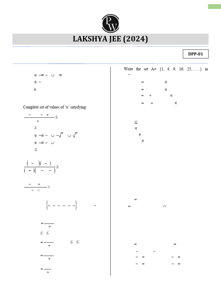 Relation & Functions - DPP 01 - Lakshya JEE 2024 | PDF | Mathematics ... Relation & Functions - DPP 01 - Lakshya JEE 2024 | PDF | Mathematics ...