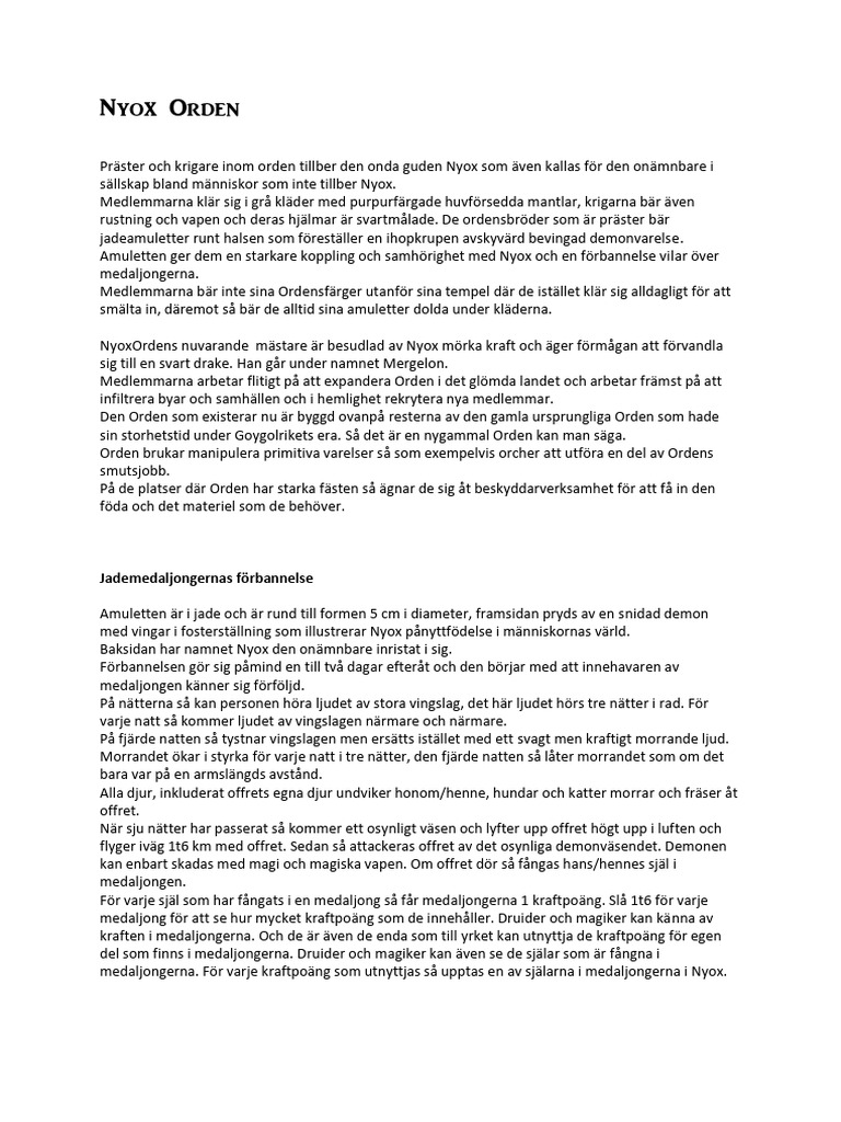 Nyox Orden | PDF