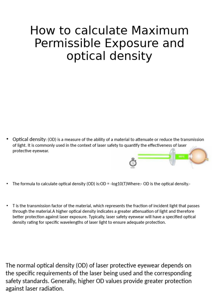 How To Calculate Maximum Permissible Exposure and Optical Density | PDF | Laser | Absorbance