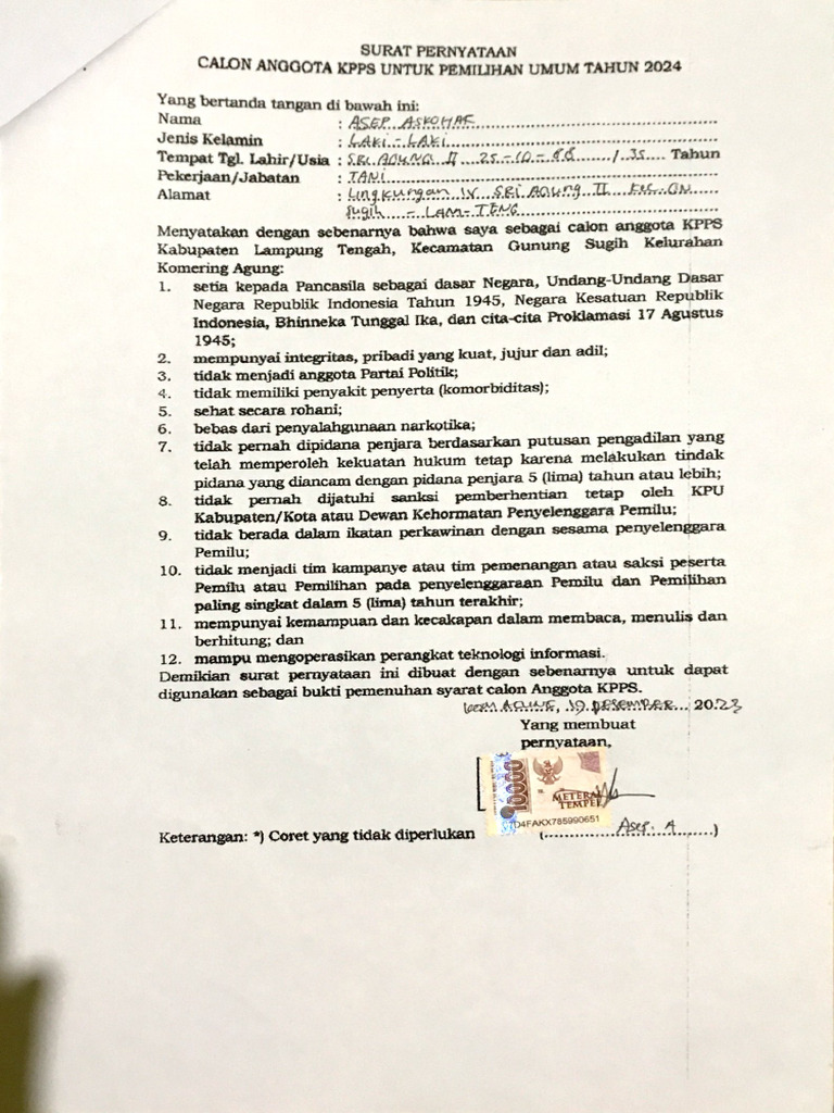 Surat Pernyataan Asep | PDF