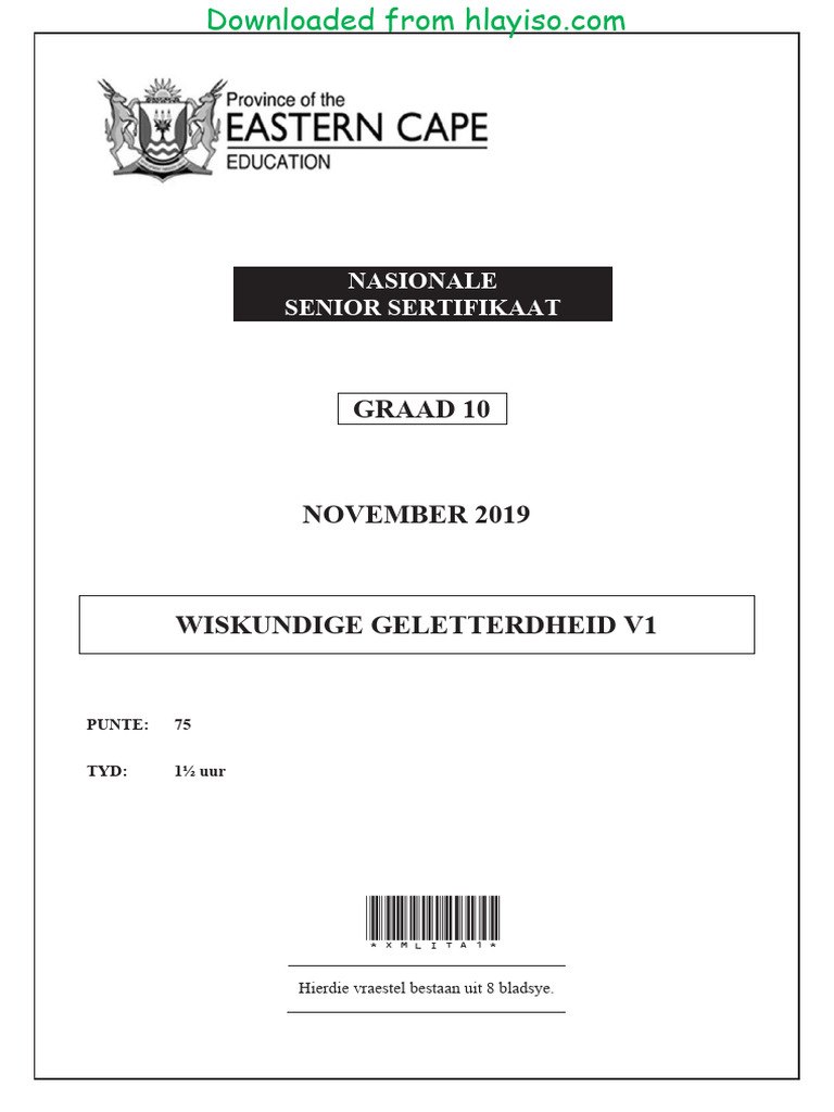 MATHS LIT P1 GR10 QP FINAL NOV2019 - Afr D - Hlayiso - Com | PDF