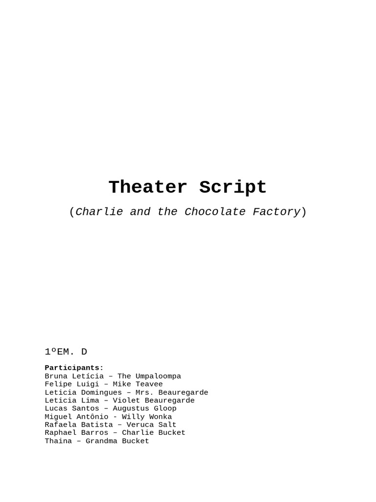Charlie & Chocolate Factory Script | PDF | Art