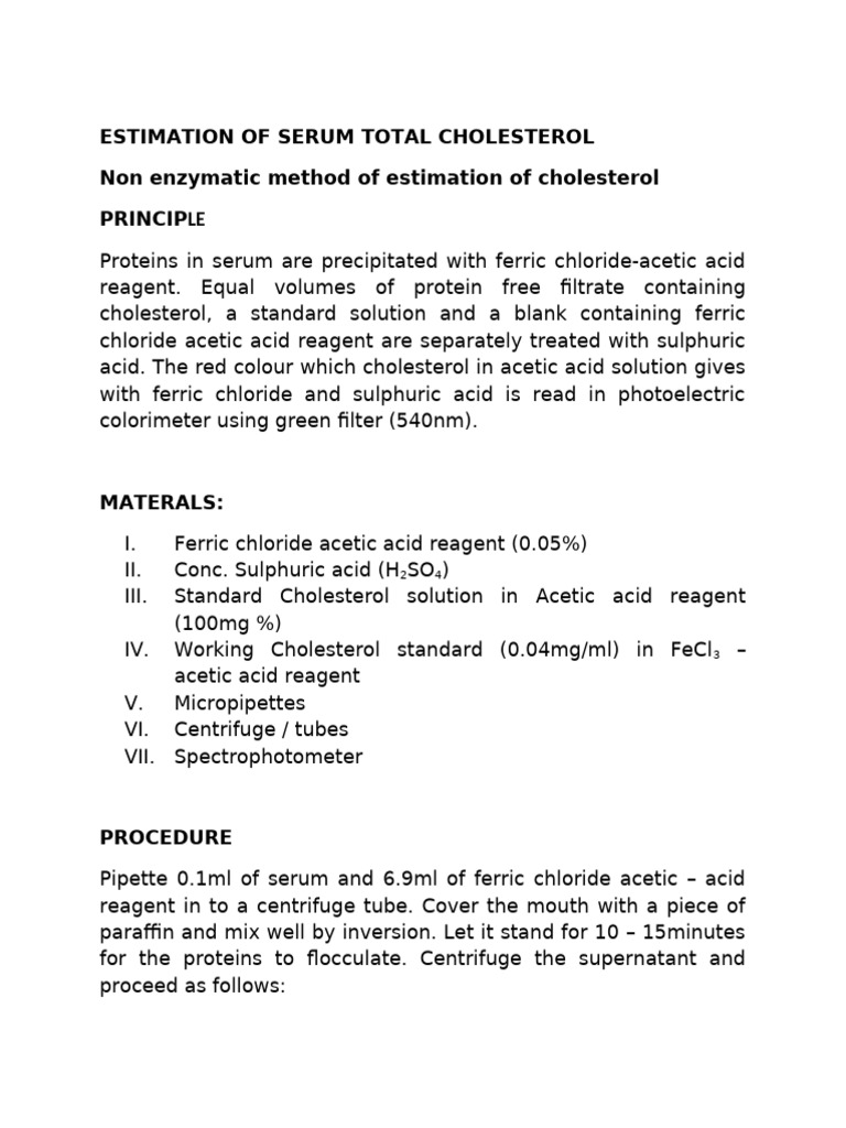 Cholesterol Estimation by Zak's Method | PDF | Absorbance ...