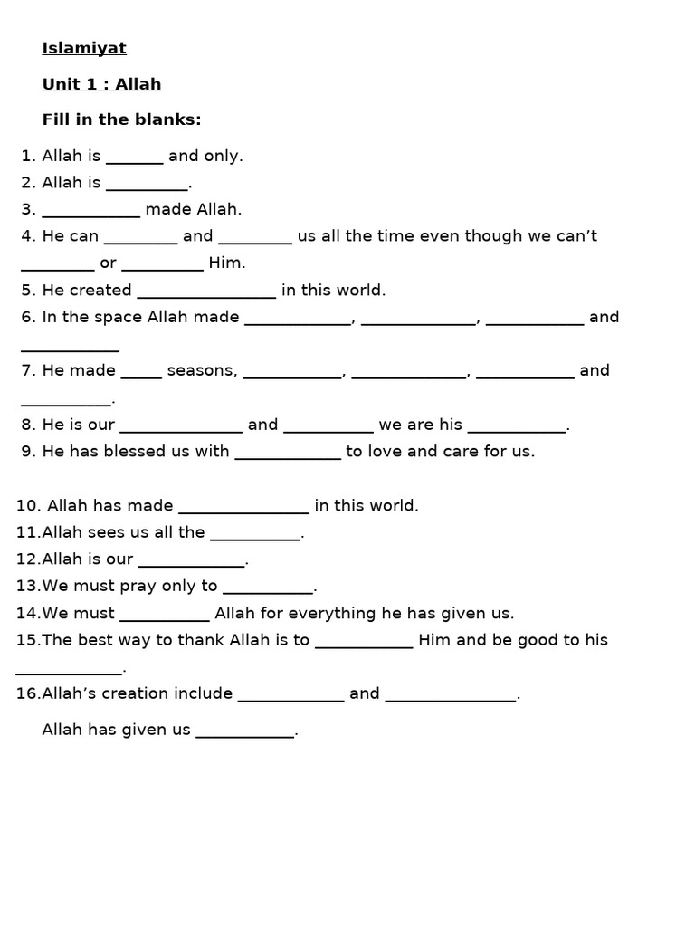 Unit 2 Allah Test | PDF | Self-Improvement