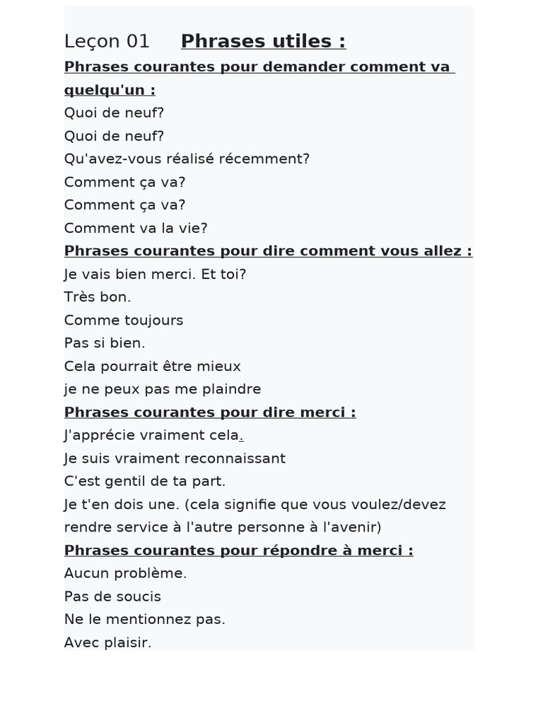 Phrases Utiles en Français au Quotidien | PDF