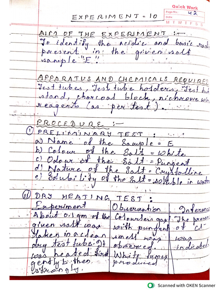 Class XII Chem Pract Expt 10 | PDF