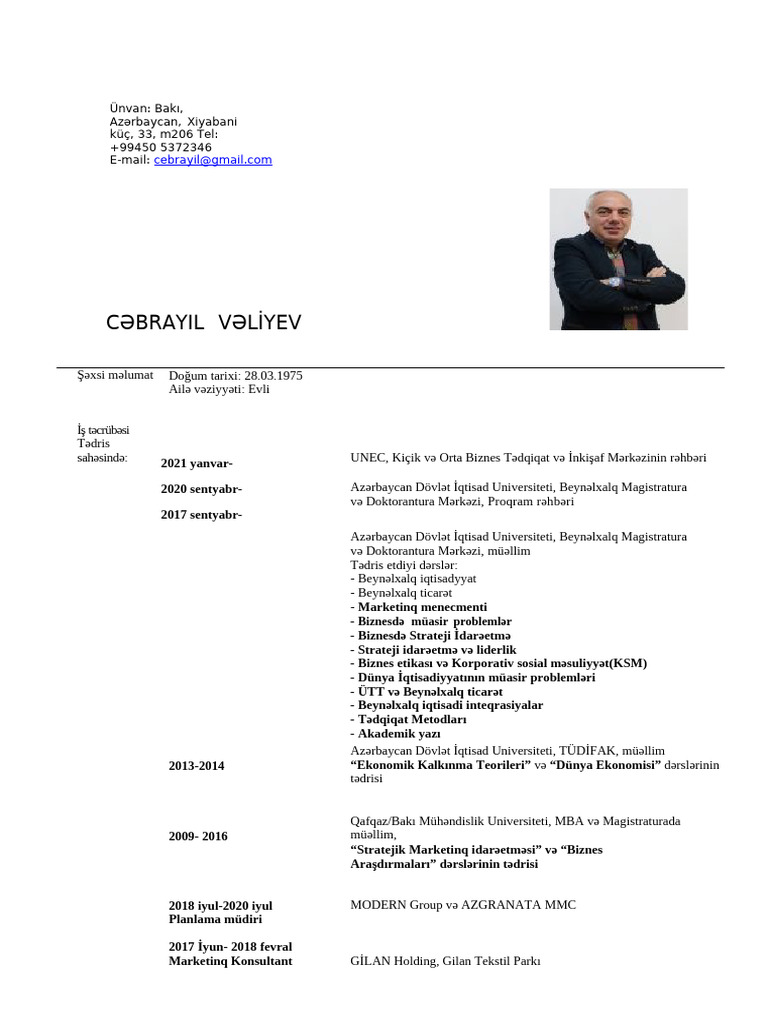 CV Cebrayil Veliyev | PDF
