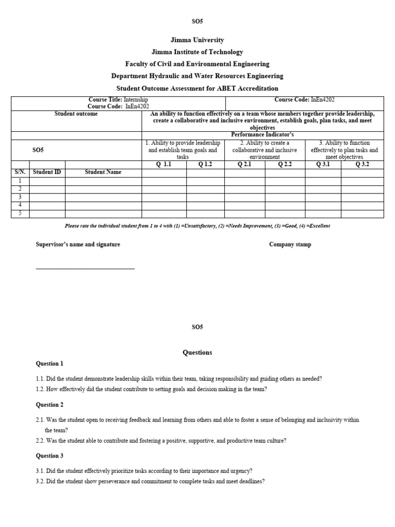 Internship SO5 - 2024 - HWRE | PDF | Leadership | Psychology