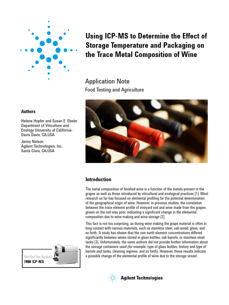 Using ICP-MS To Determine The Effect of Storage Temperature and Packaging On The Trace Metal ...