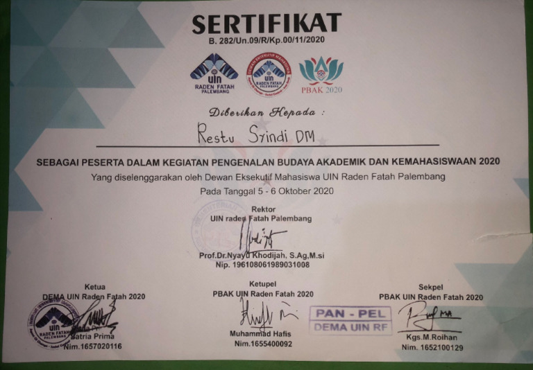 Sertifikat Ospek Fakultas Restu | PDF