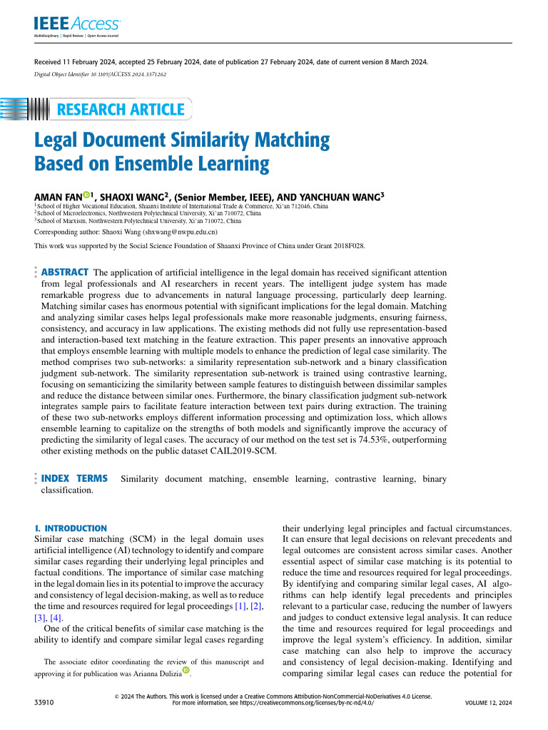 Legal Document Similarity Matching Based on Ensemble Learning | PDF ...