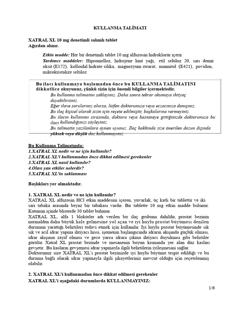XATRAL XL 10 MG Denetimli Salm Tableti KTCDSV1213131onay22042020 | PDF