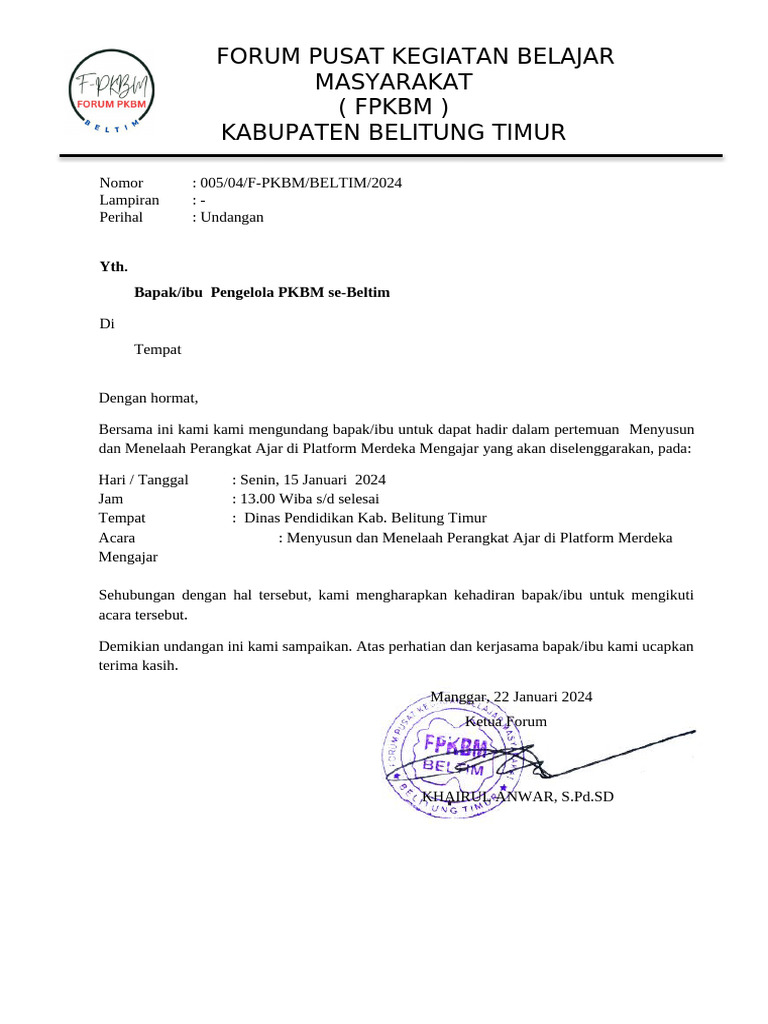 Cap Dan Logo Forum PKBM | PDF