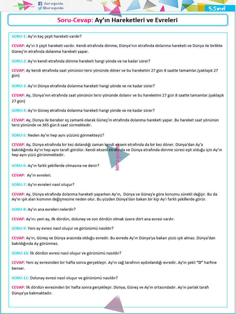 Soru-Cevap Ay'ın Hareketleri Ve Evreleri-Cevaplar | PDF