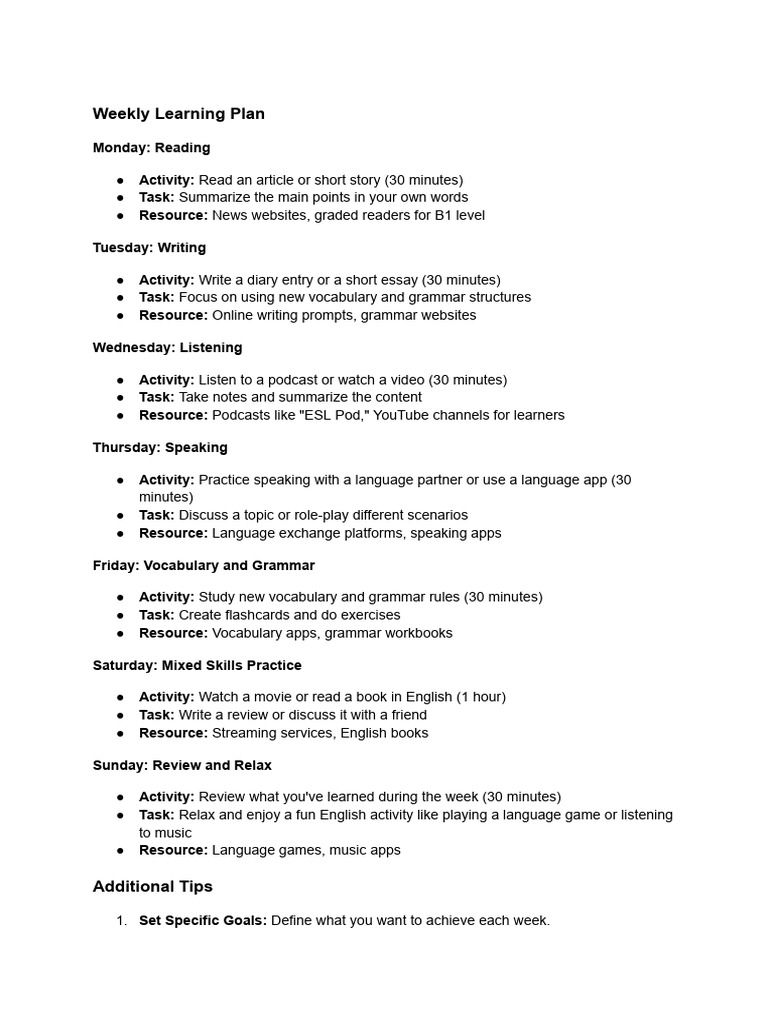 Weekly Learning Plan | PDF | Vocabulary | English Language