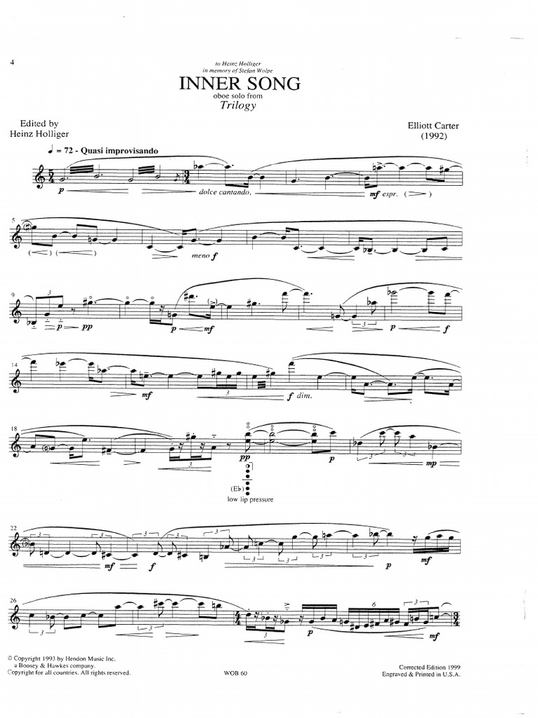 Carter - Inner Song From Trilogy (Oboe Solo) | PDF