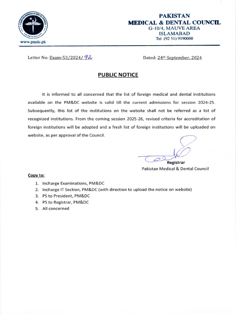 Public Notice Regarding Foreign Medical & Dental Institutions | PDF